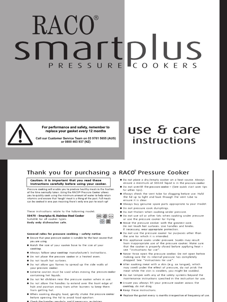 Raco Smartplus Pressure Cooker Book PDF | PDF