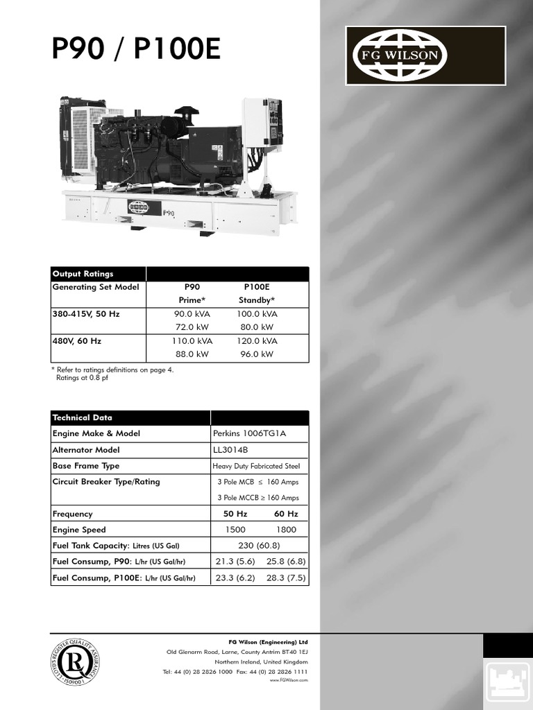P90/P100E Generator Technical Specifications | PDF