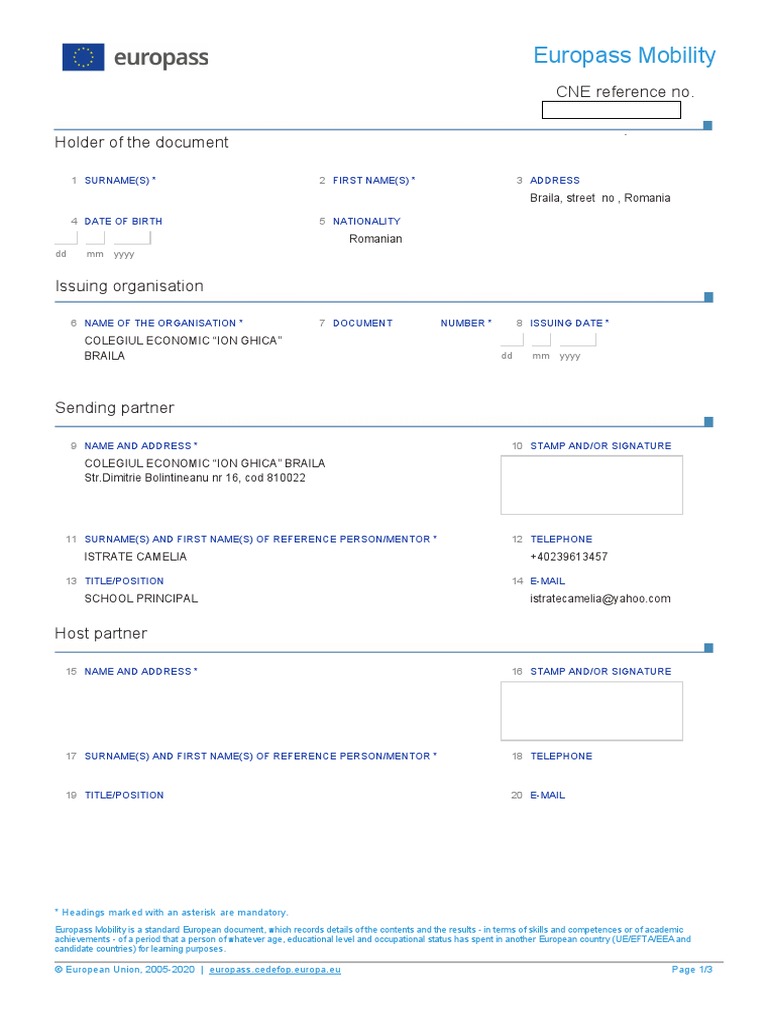 Model Europass Mobility Pdf Educational Technology Social Media