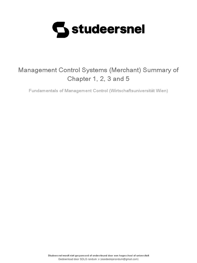 Management Control Systems Summary | PDF