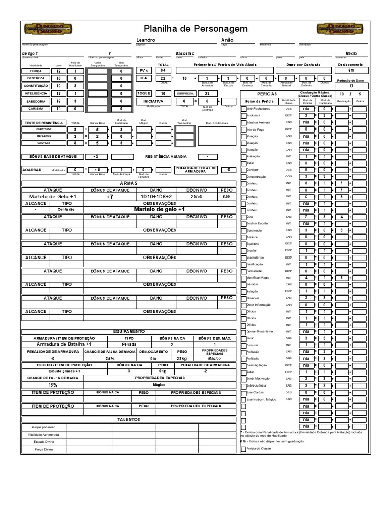 Ficha D and D 3 5 Interativa | PDF