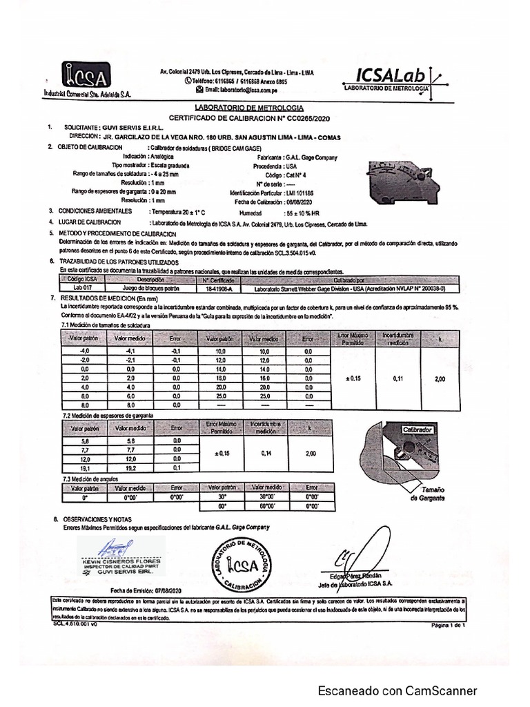 Certificado de Bridge Cam Gage PDF | PDF