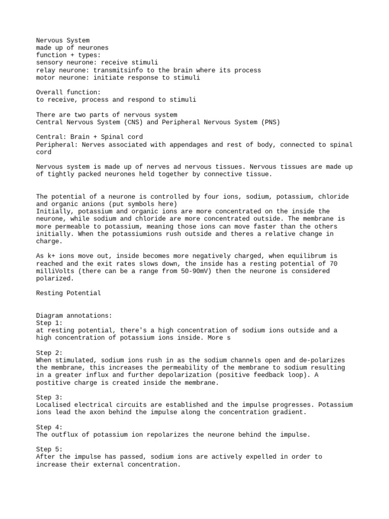 CAPE Biology Unit 2 - Nervous System Notes | PDF