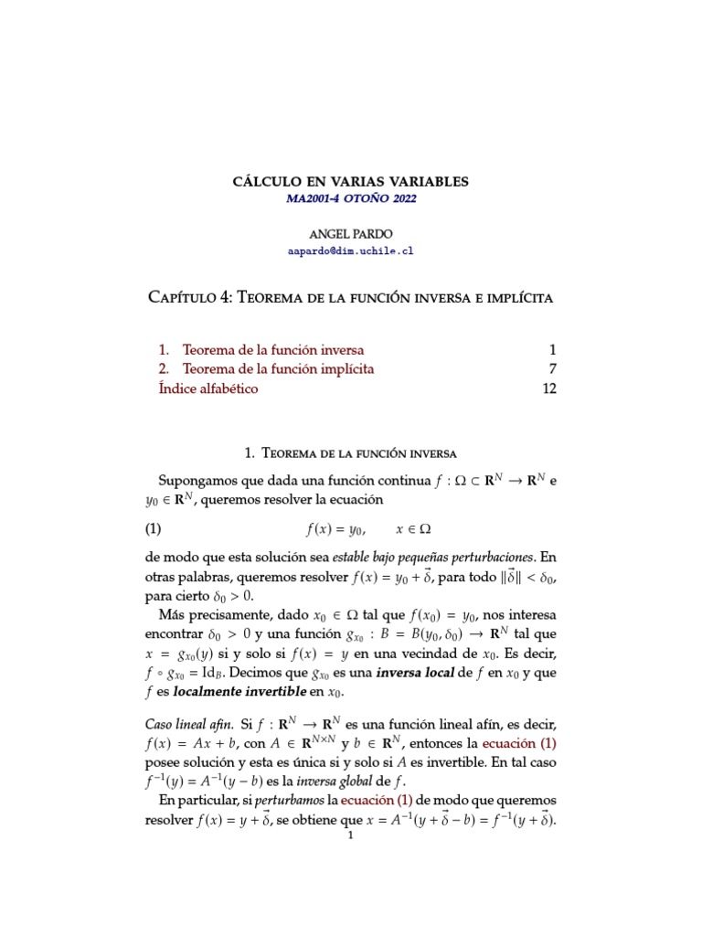 Cap - Tulo - 4 Teorema de La Funcion Inversa e Implicita | PDF
