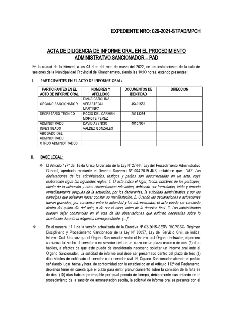 Acta de Informe Oral Caso David1 | PDF | Gobierno