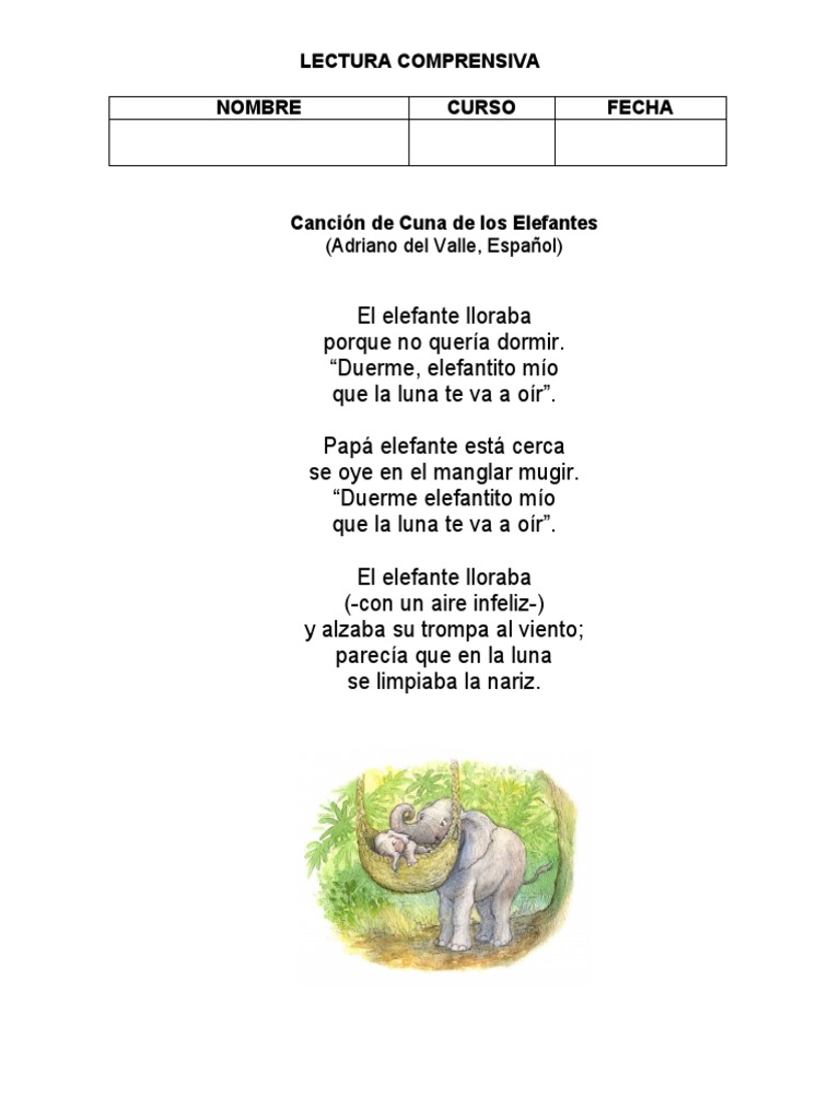 LECTURA COMPRENSIVA-canción de Cuna de Los Elefantes | PDF