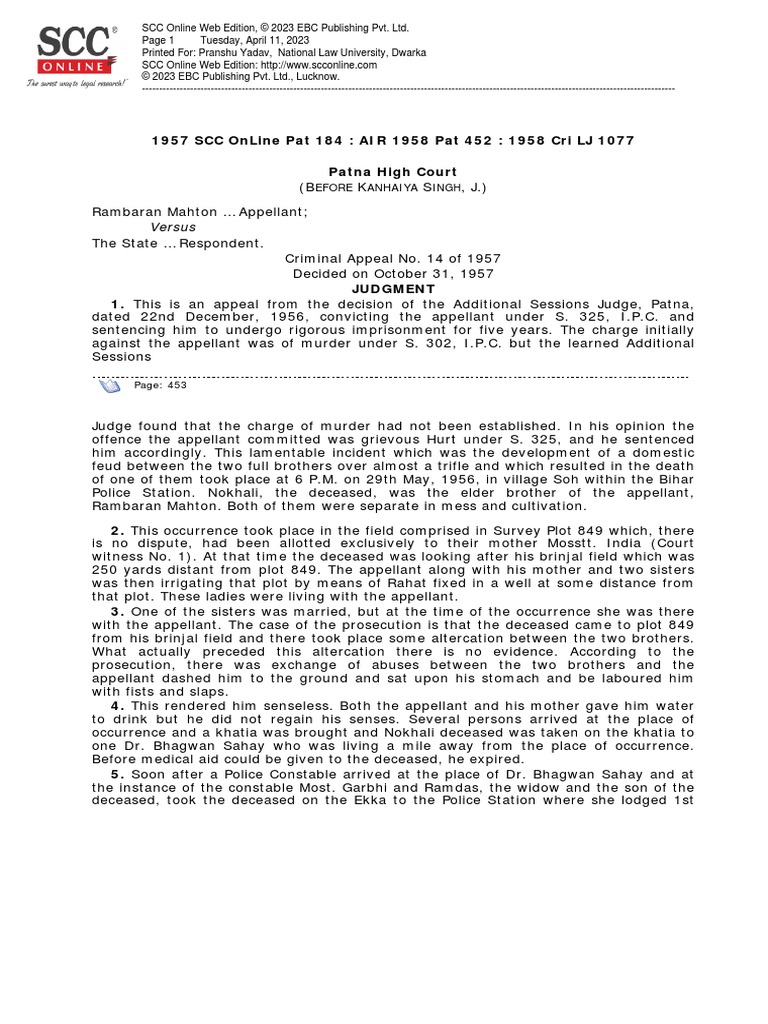 Rambaran Mahton V State (1958) | PDF | Law