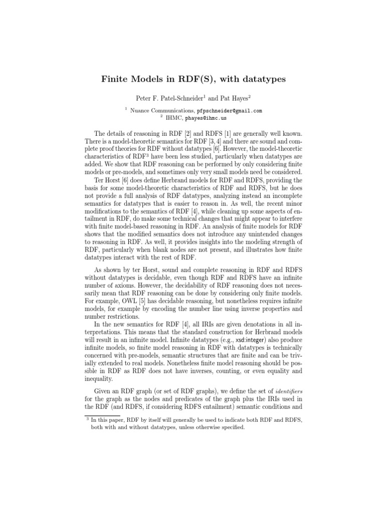 Finite Models In Rdf S With Datatypes Pdf Pdf Resource Description Framework Logic 