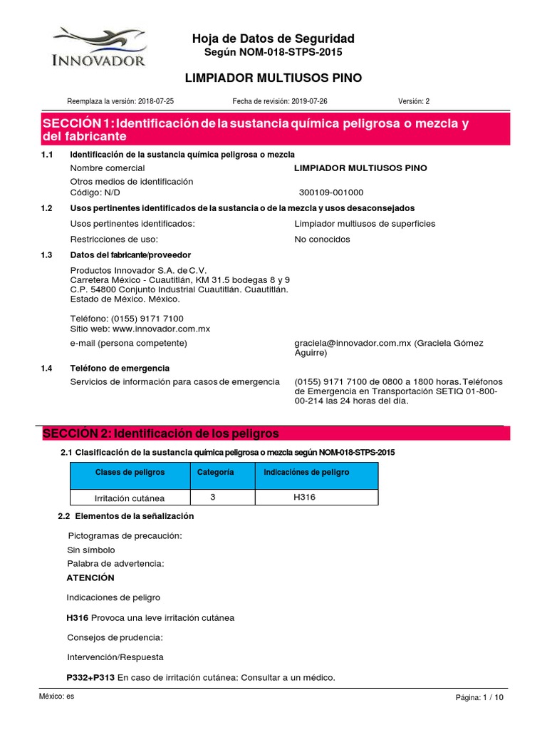 HDS Limpiador Multiusos Pino V2 PDF | PDF