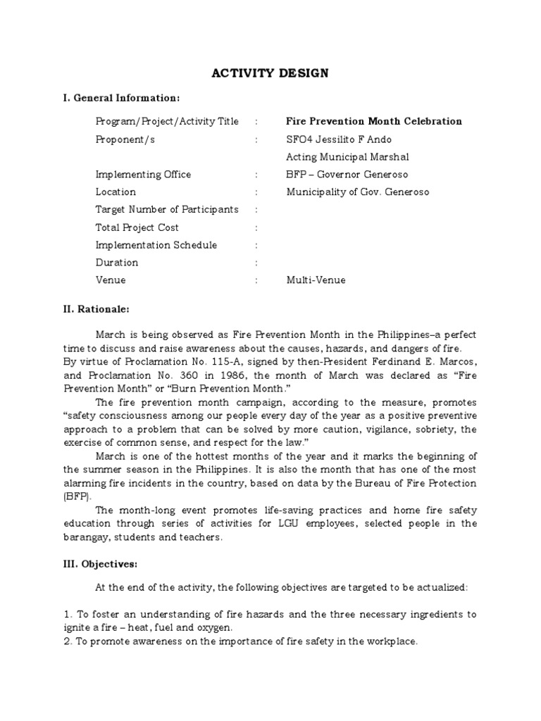 Activity Design - Fire Prevention | PDF