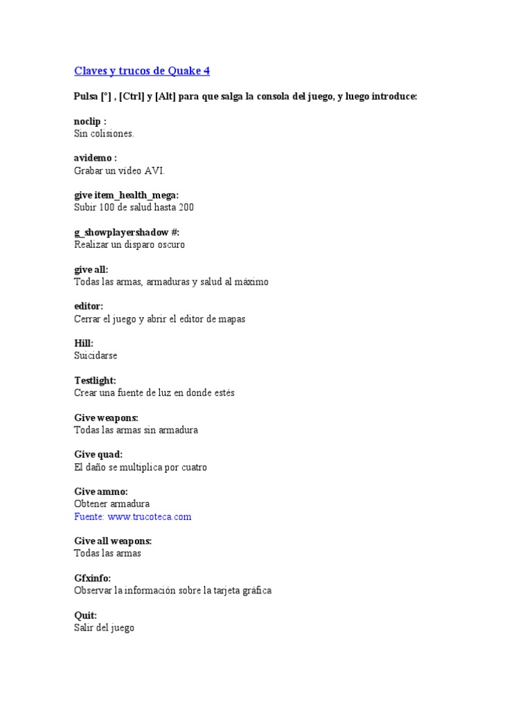 Claves y Trucos de Quake 4 | PDF