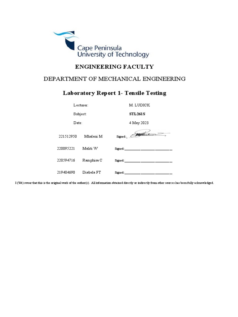 Mechanical Engineering Lab Report | PDF