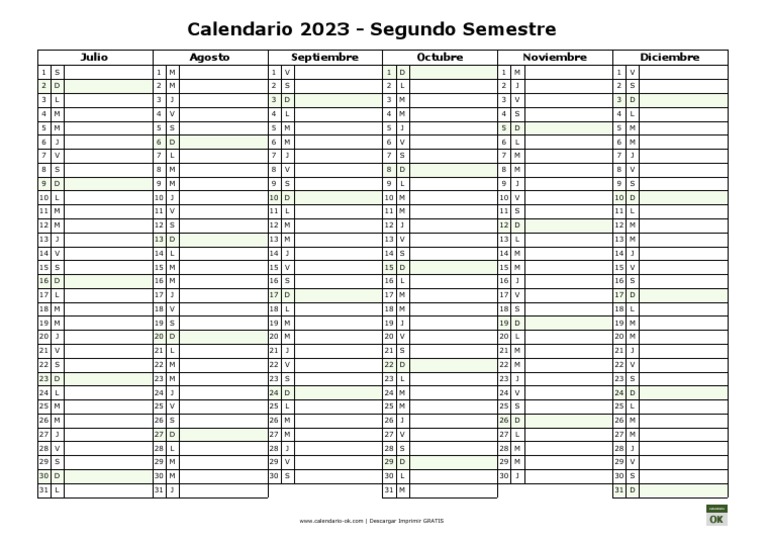 Calendario 2023 Semestral Segundo Semestre | PDF