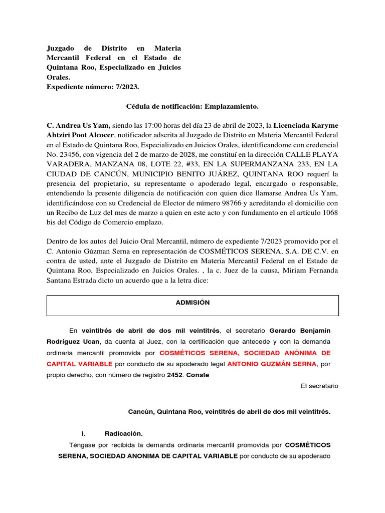 Cédula de Notificación Personal PDF | PDF