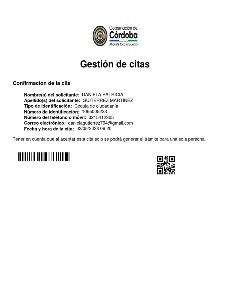 Confirmación De La Cita 1065005233 Pdf