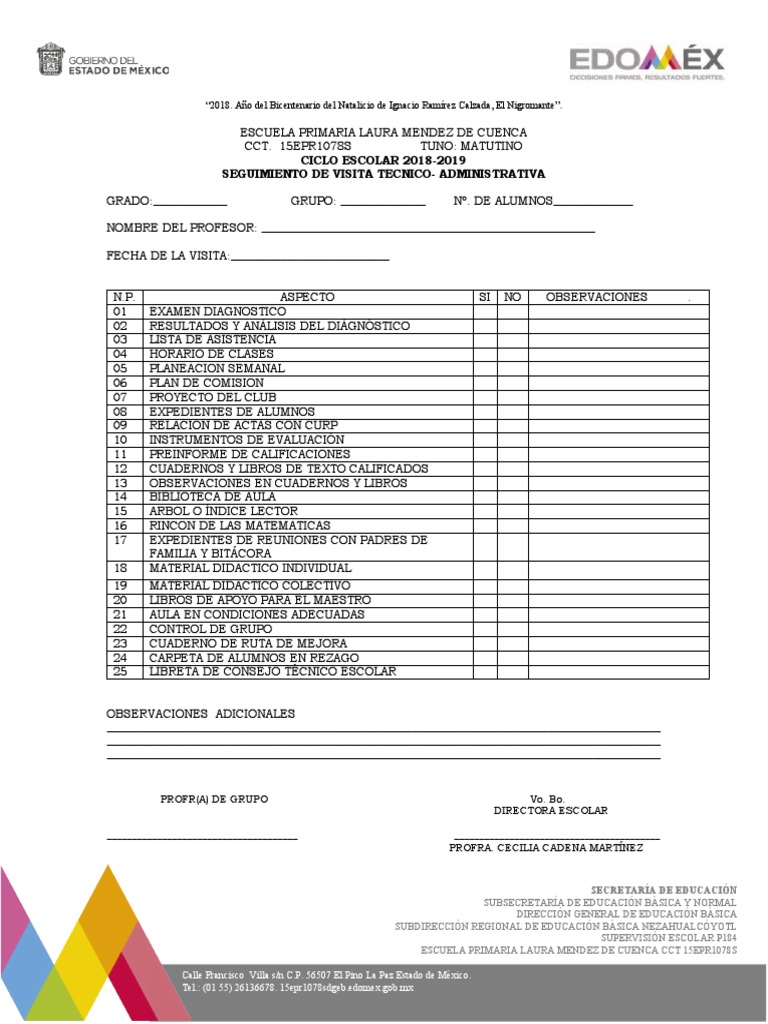Visita Tecnico Administrativa | PDF | Educación primaria