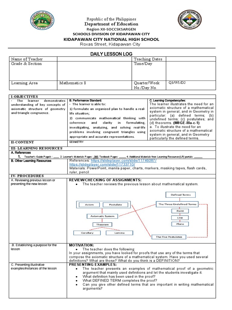 DLL Math 8 Q3 W1 D2 2023 | PDF