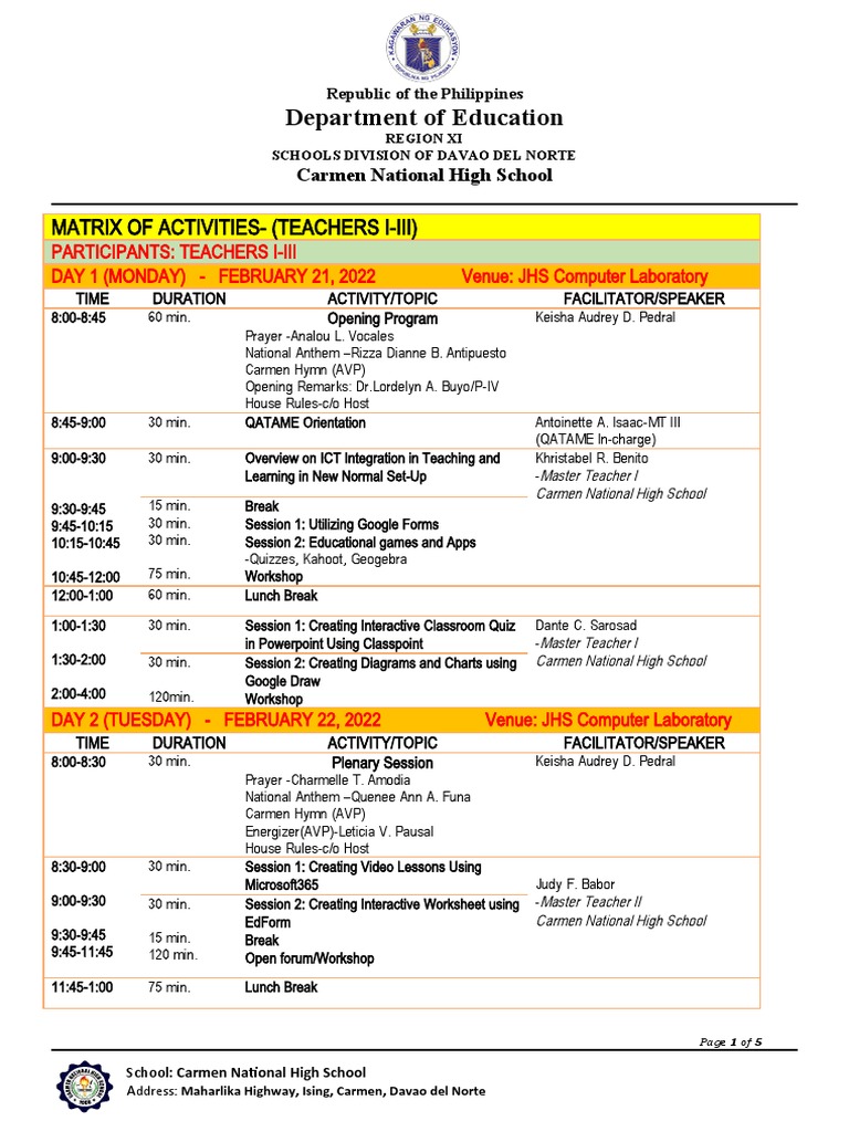 ICT Training for Teachers at CNHS | PDF | Physical Sciences