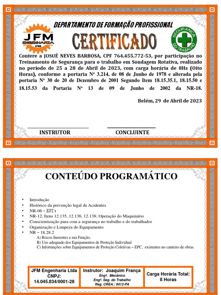 Modelo Certificado Operador | PDF