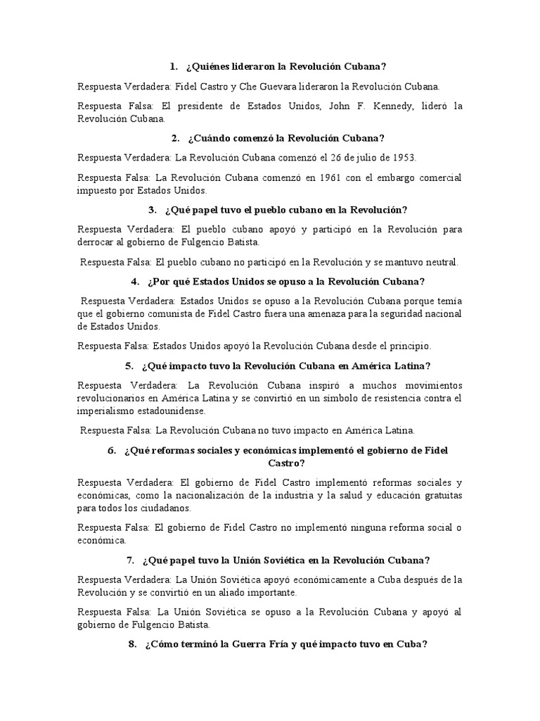 Quiz jovenes 3ro c, IPLE..docx | PDF | Revolución cubana | Cuba