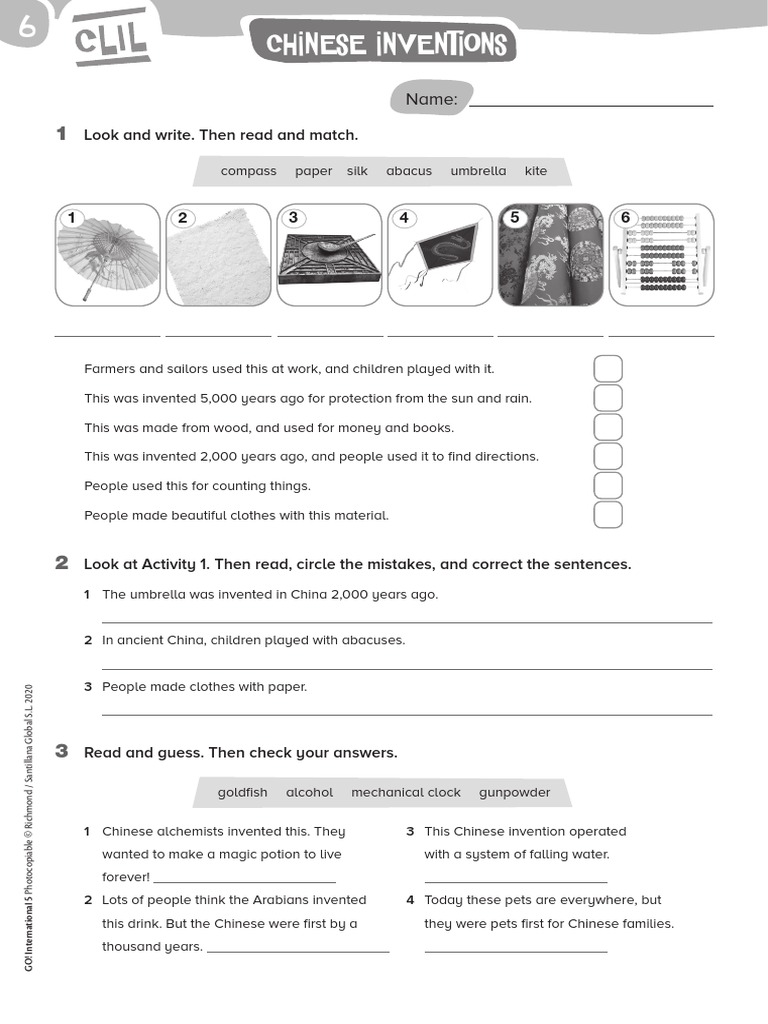 Go Int 5 Unit 6 CLIL Worksheet PDF | PDF