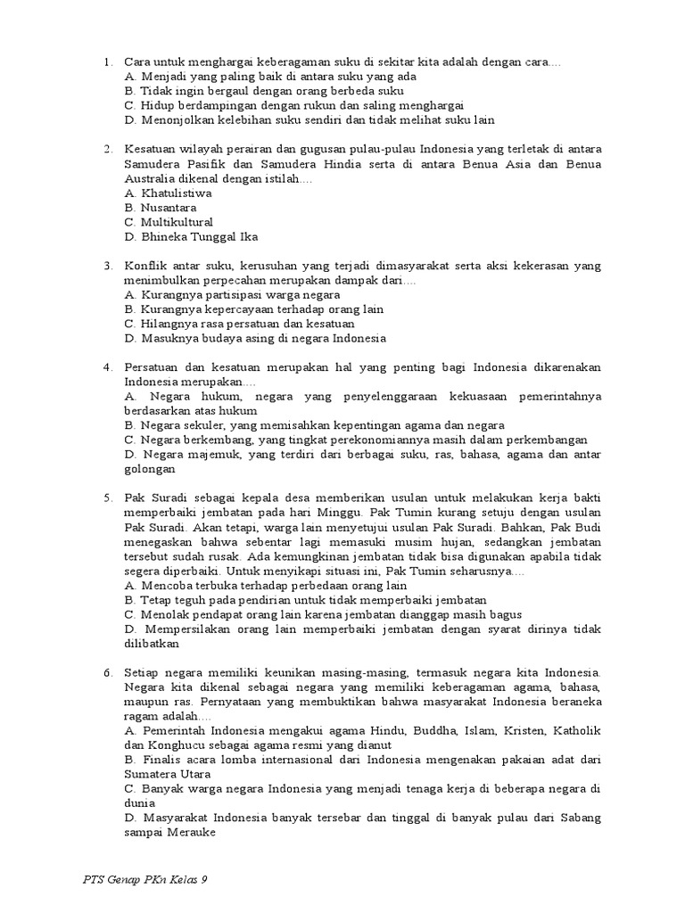 Soal PTS PPKN Kelas 9 Semester 2 | PDF