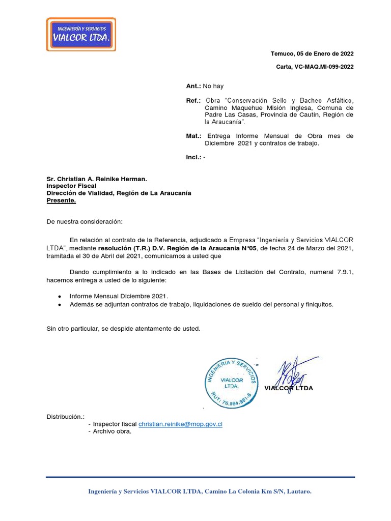 Carta VC-MAQ - MI-099-2021 - Entrega Informe Mensual Diciembre-21 ...