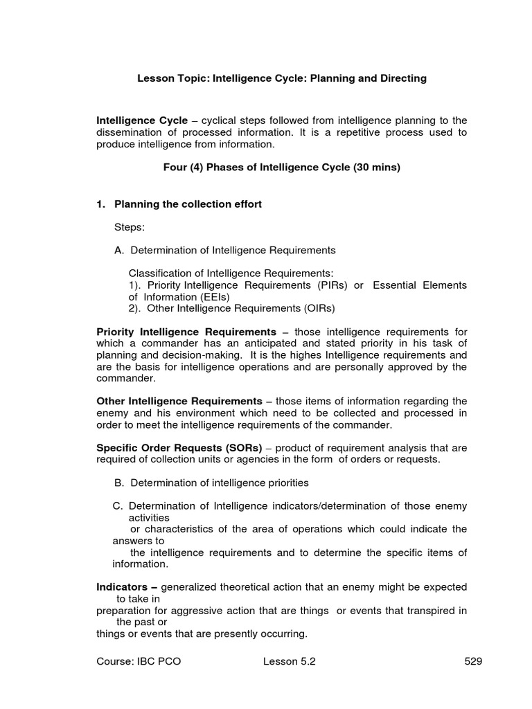 Intel Cycle (Planning and Directing) PDF | PDF | Military Intelligence ...
