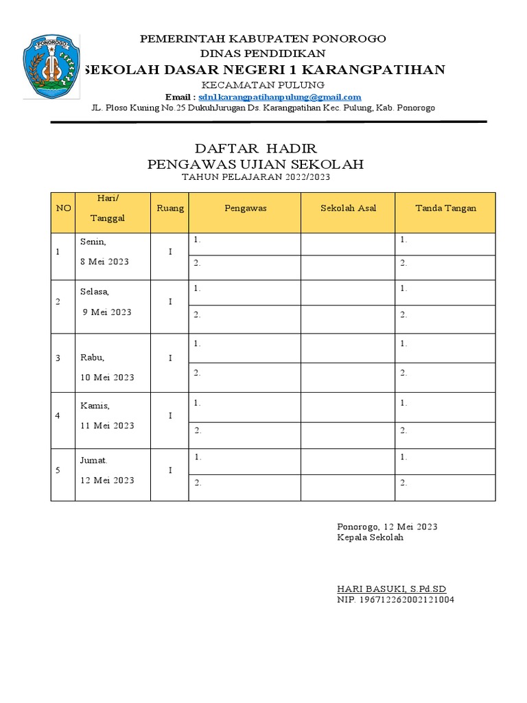 Daftar Hadir Pengawas | PDF