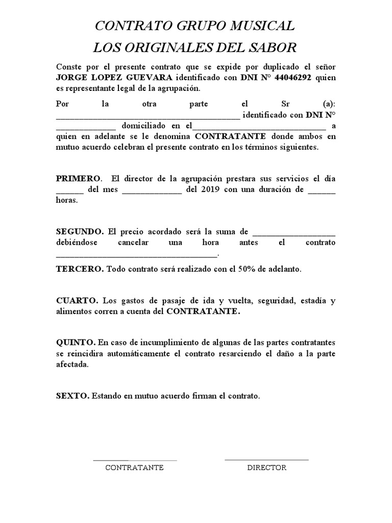 Contrato Grupo Musical | PDF