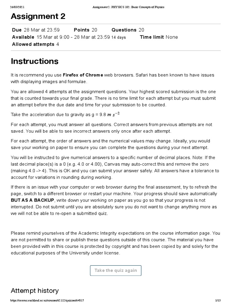 Assignment 2 - PHYSICS 102 - Basic Concepts of Physics PDF | PDF