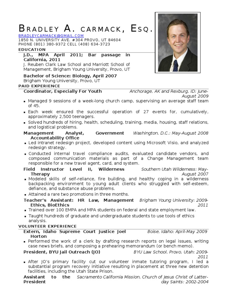 Brad Carmack Résumé 2012 | PDF | Missionary (Lds Church) | Schools