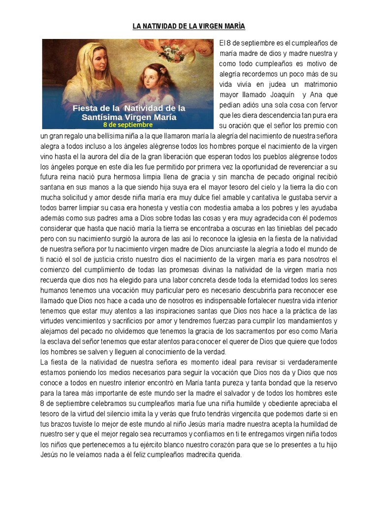 La Natividad de La Virgen María PDF | PDF | María, madre de Jesús ...