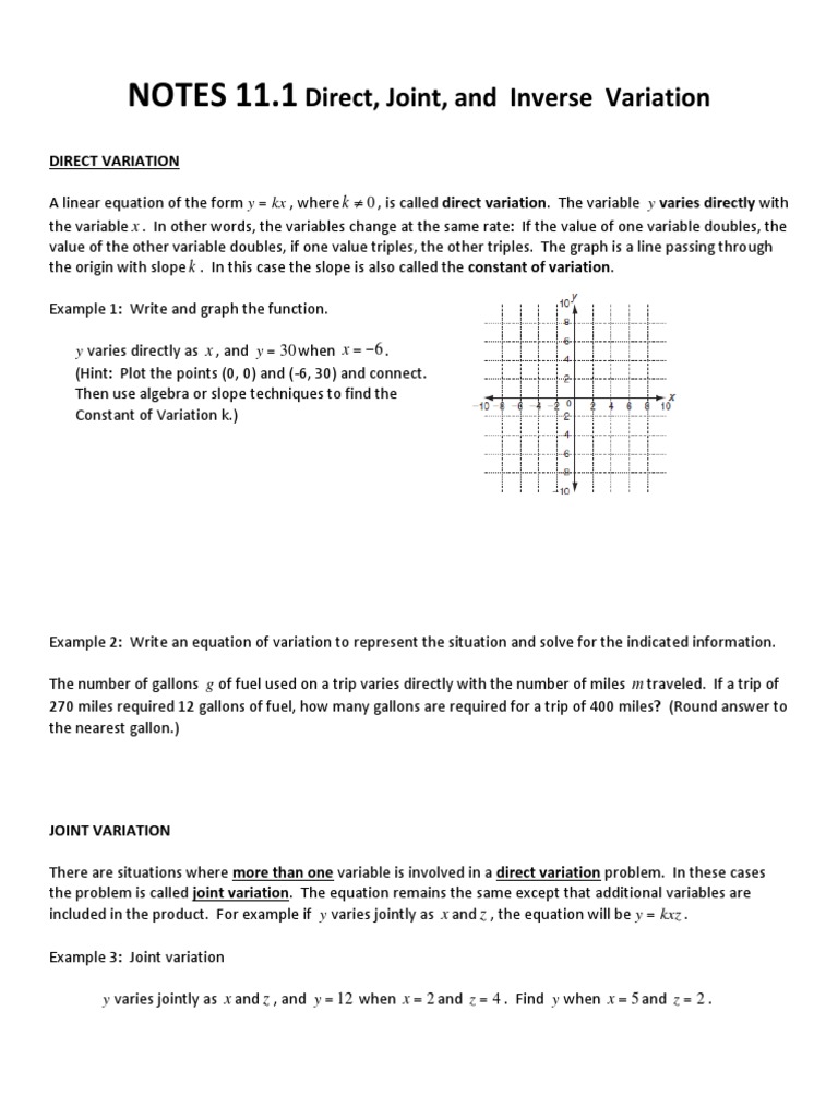Direct and Joint Variation Concepts | PDF | Variable (Mathematics) | Equations