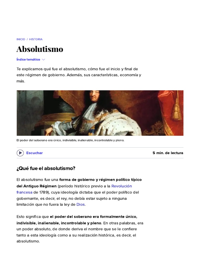 Absolutismo - Origen, Historia, Ejemplos y Características PDF | PDF