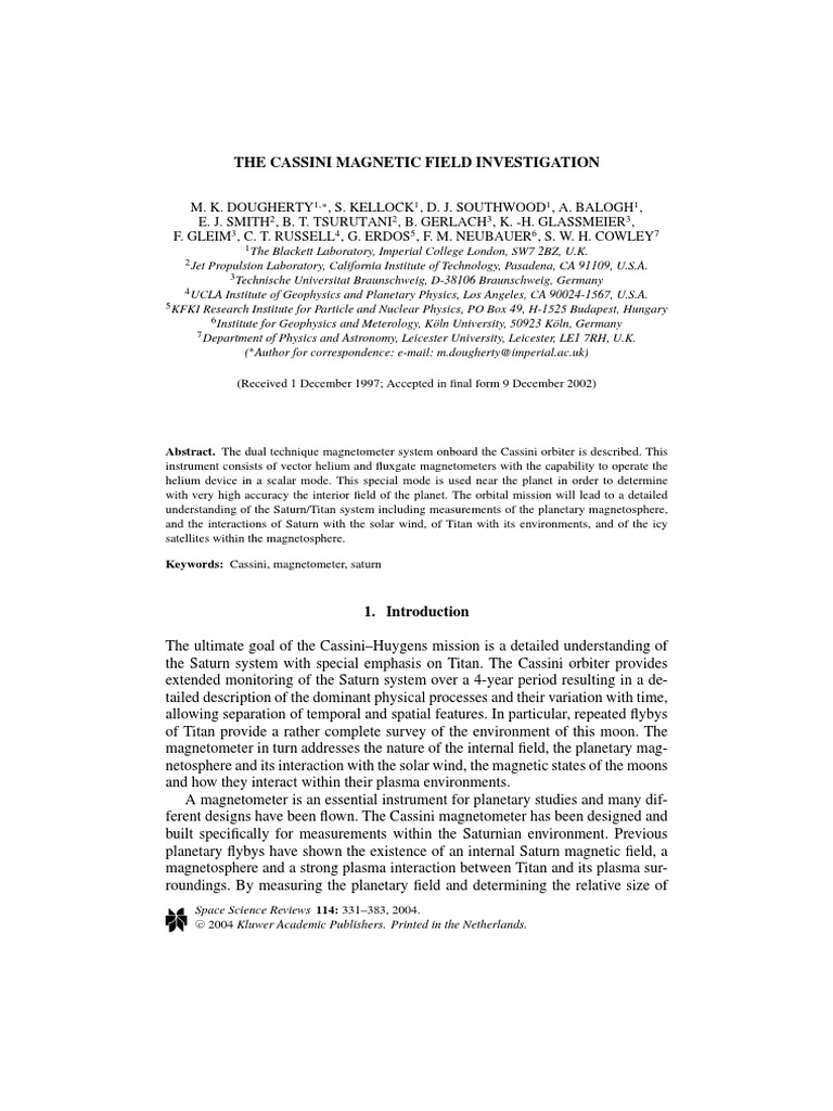 Cassini Magnetometer Investigates Saturn's Interior | PDF