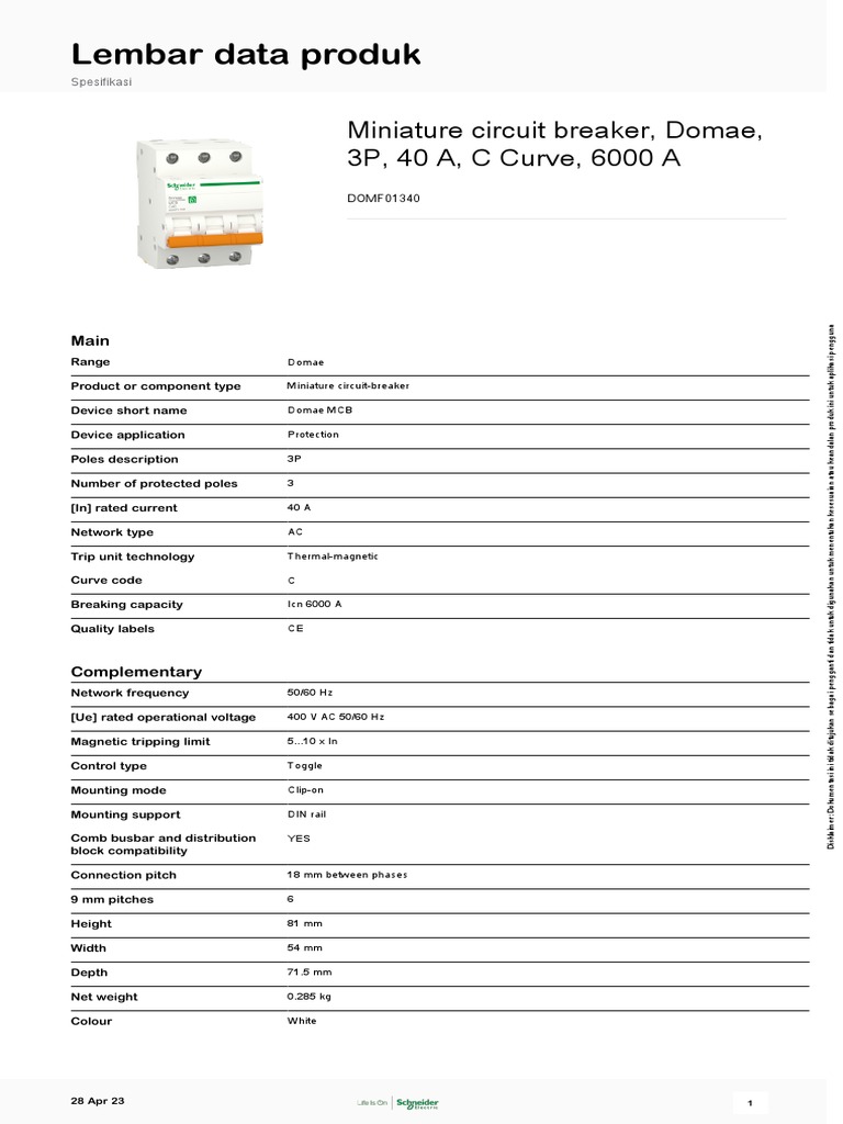 Domae MCB - DOMF01340 3P 40 A | PDF | Electrical Engineering | Physical ...