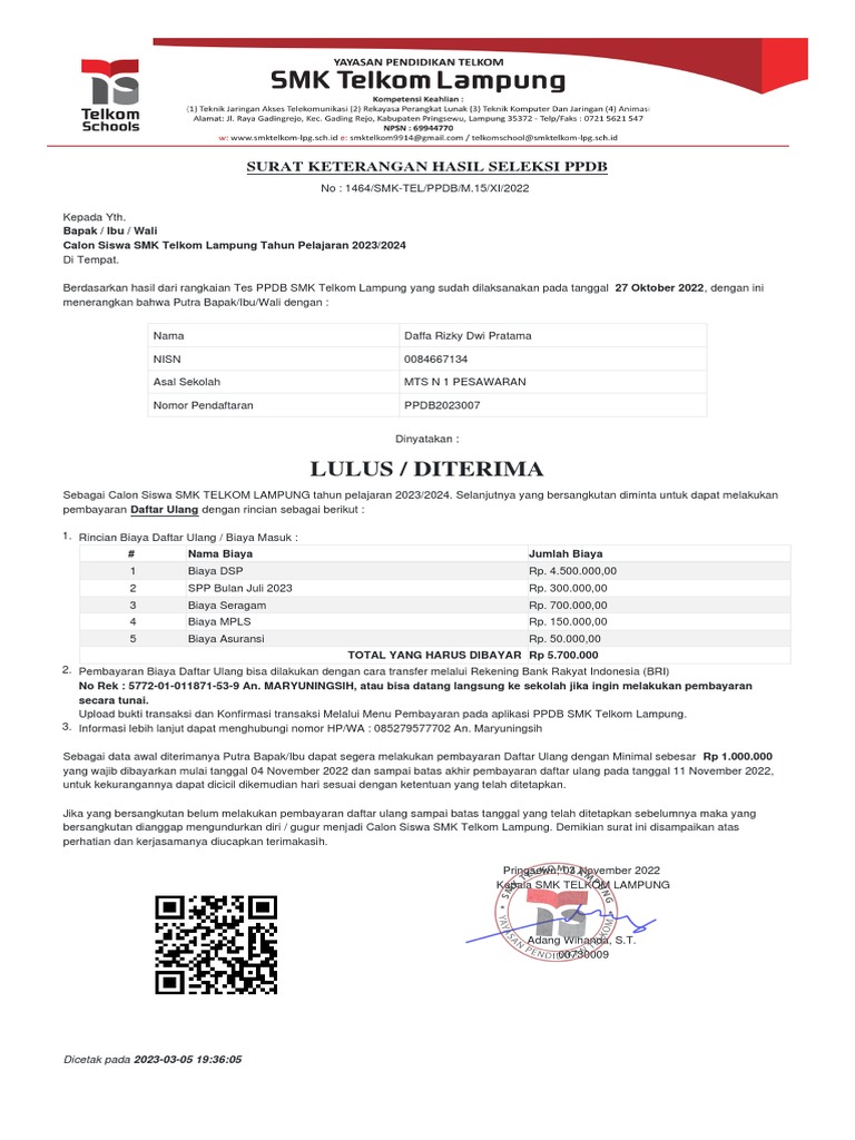 SKL - PPDB - Daffa Rizky Dwi Pratama PDF | PDF