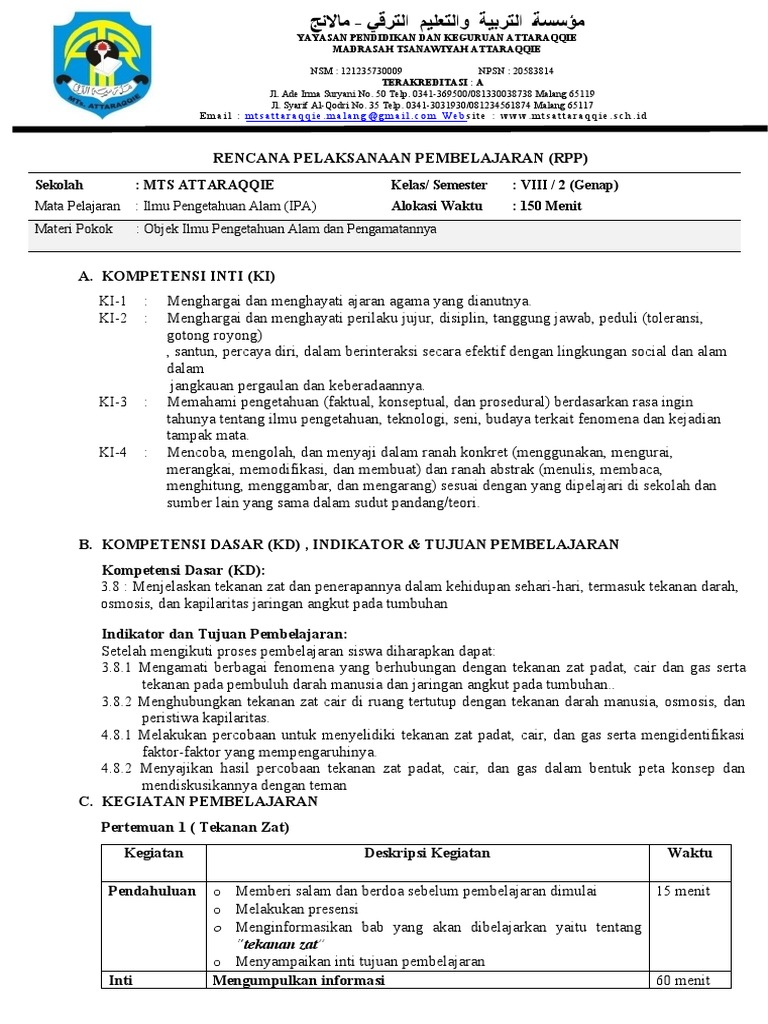 RPP Tekanan Zat Dan Penerapannya | PDF