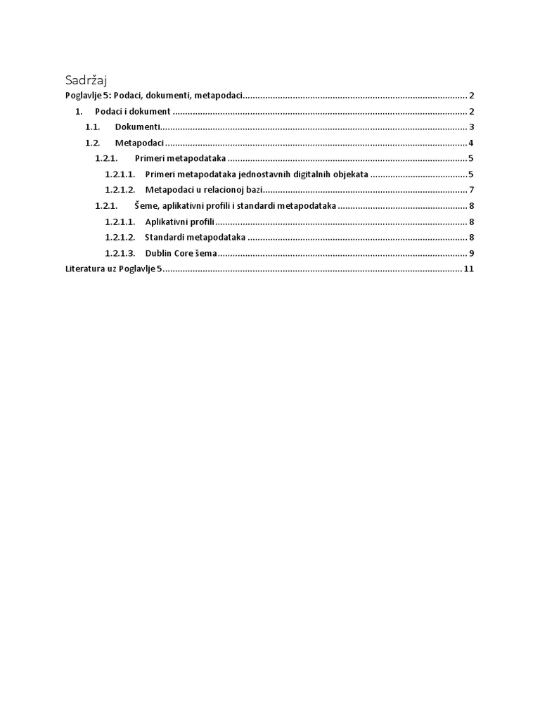 Poglavlje 5 - Podaci, Dokumenti, Metapodaci PDF | PDF