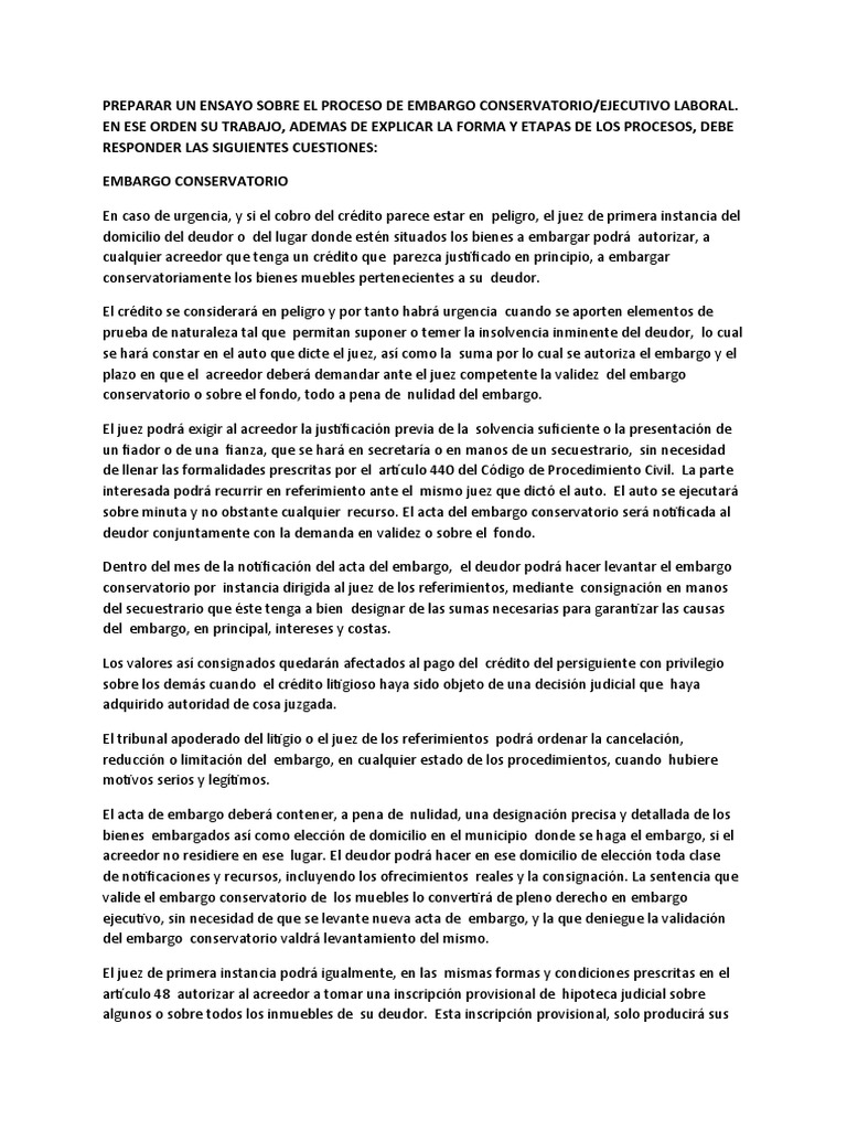 Embargo Conservatorio y Ejecutivo Laboral (Autoguardado) | PDF ...