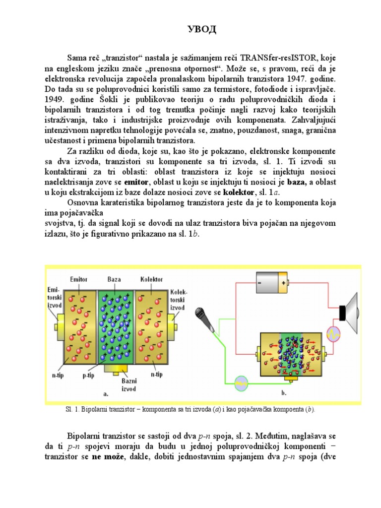 Sl. 1. Bipolarni Tranzistor Komponenta Sa Tri Izvoda (A) I Kao ...