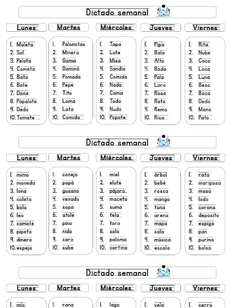 Completisimo Material para Hacer Dictados Semanales de Palabras PDF | PDF