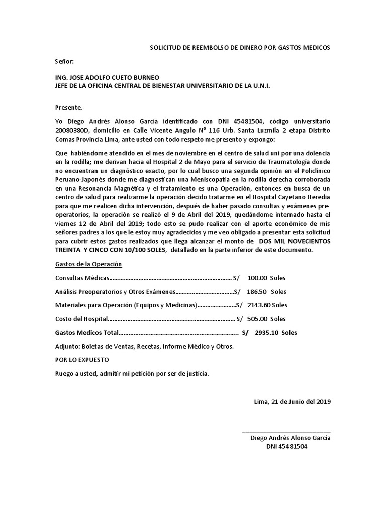 Solicitud de Reembolso Médico | PDF