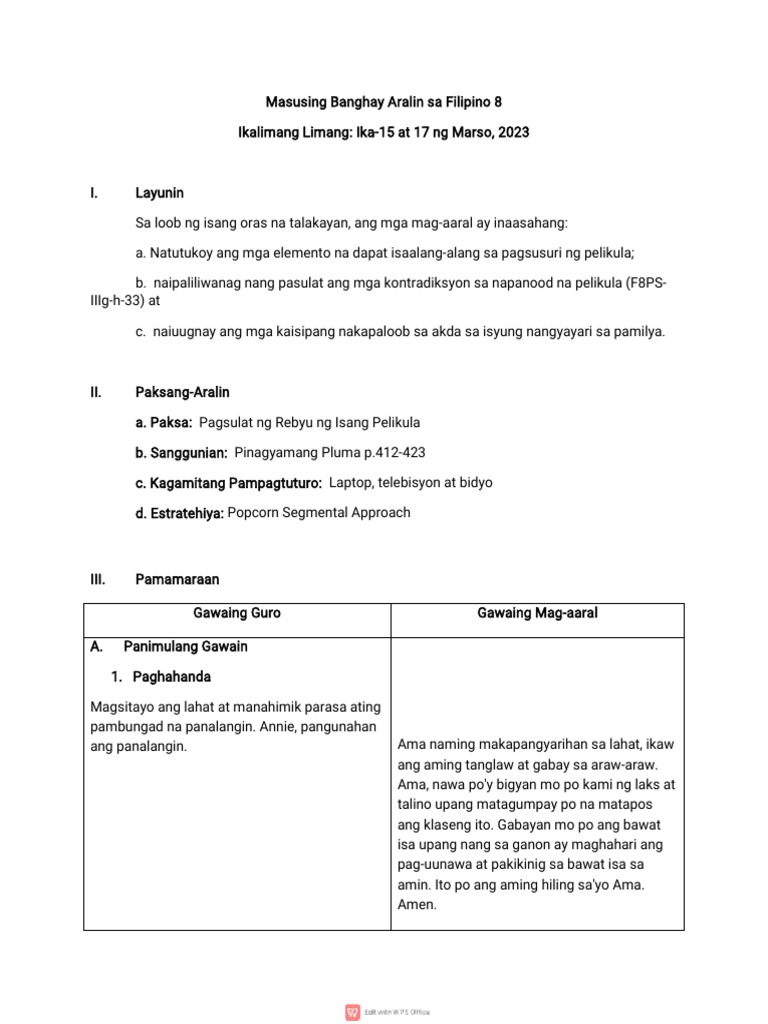 Rebyu NG Isang Pelikula - LP-Week5 PDF | PDF