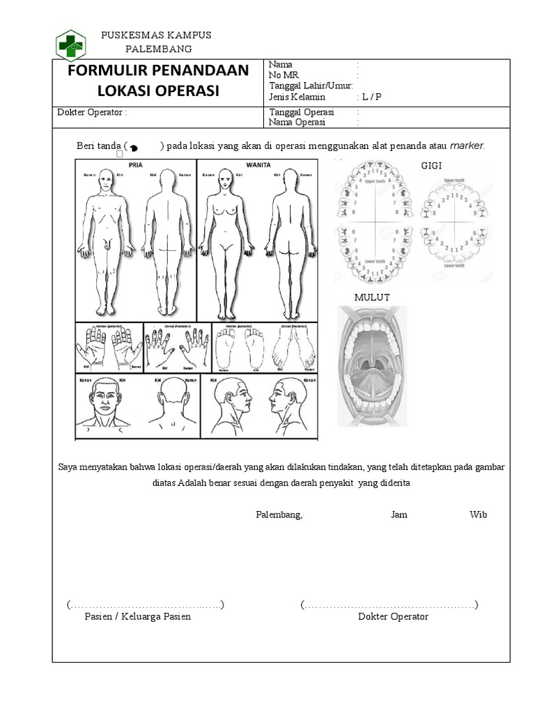 Formulir Penandaan Luka Oiperasi | PDF
