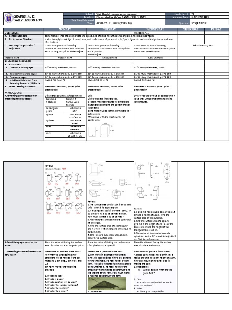 DLL - Mathematics 6 - Q3 - W10 | PDF