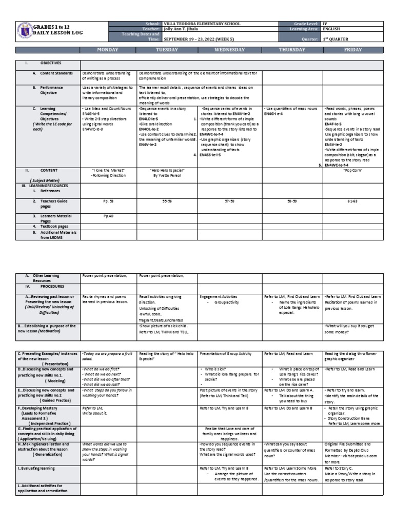 DLL_ENGLISH 4_Q1_W5 | PDF