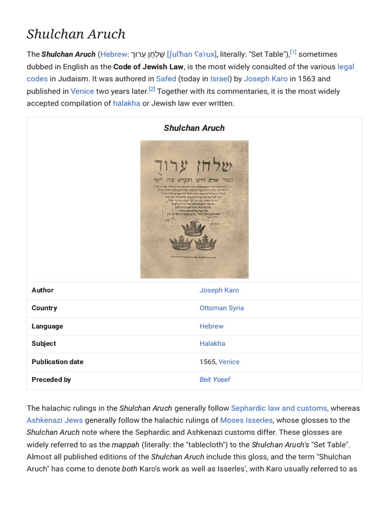 Shulchan Aruch - Wikipedia PDF | PDF