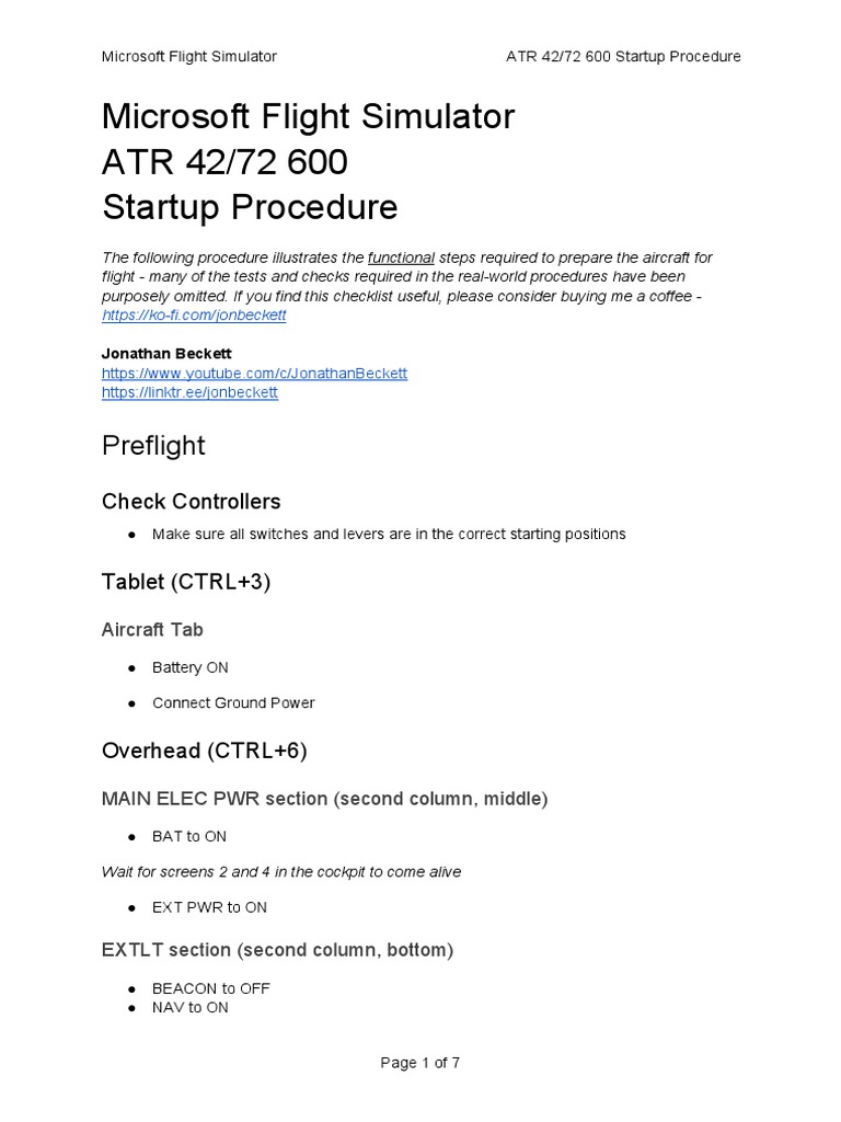 ATR 42 - 72 600 Startup Procedure | PDF